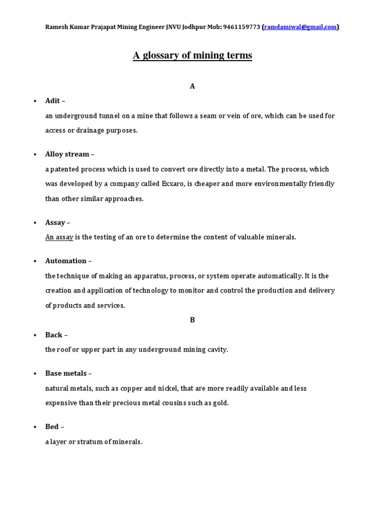 Mining Terms Glossary and Definitions | PDF | Mining | Minerals