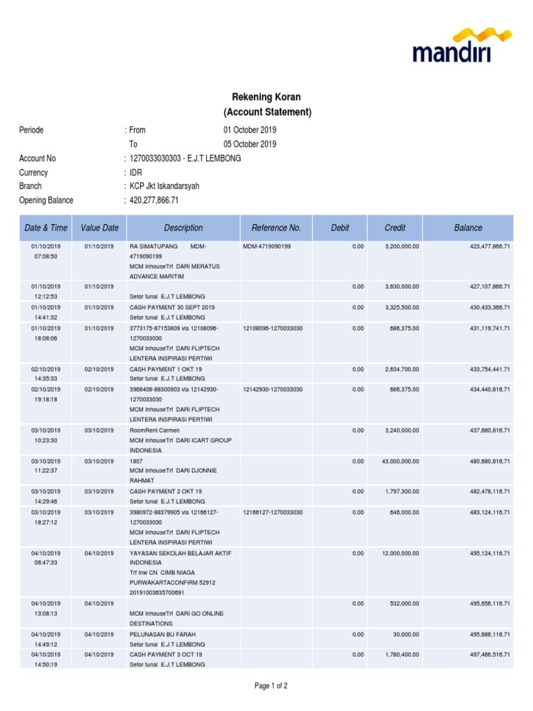 Rekening Koran Account Statement | PDF | Debits And Credits | Payments