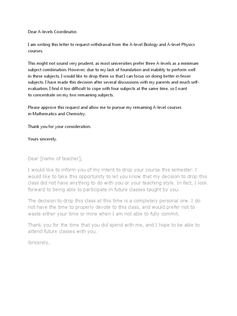 Dropping Letter | PDF | Gce Advanced Level (United Kingdom) | Academic ...