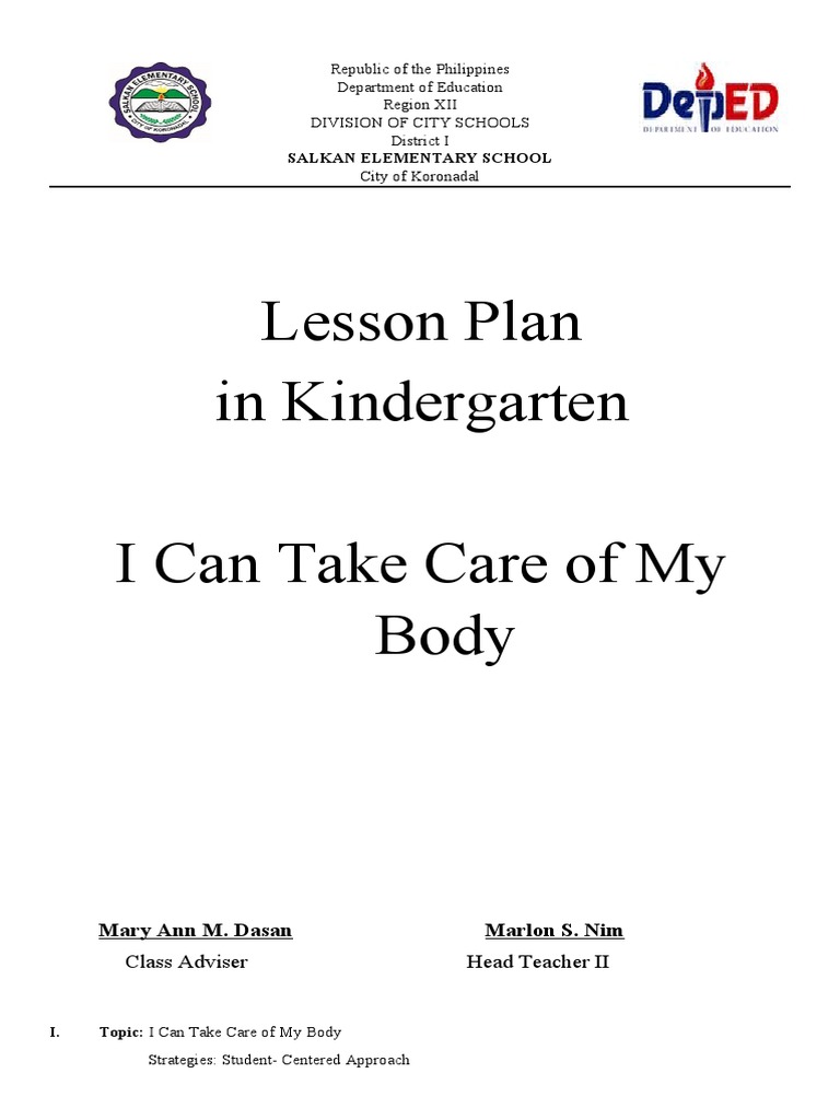 Lesson Plan in Kindergarten I Can Take Care of My Body | PDF | Hygiene ...