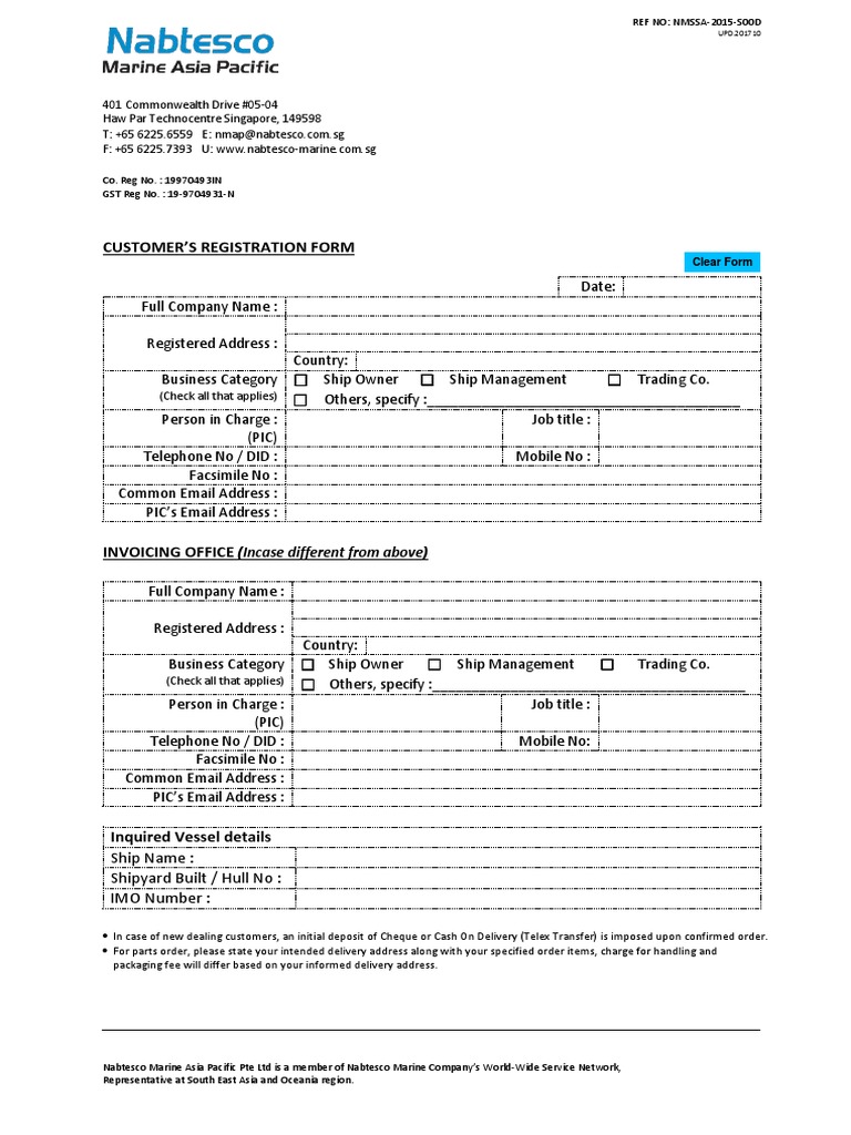 Customer'S Registration Form: 401 Commonwealth Drive #05-04 Haw Par ...