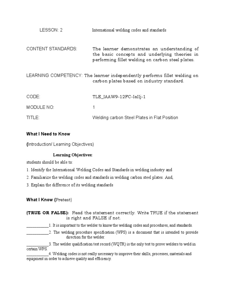 Q1, Module 1, Lesson 2 | PDF | Welding | Construction