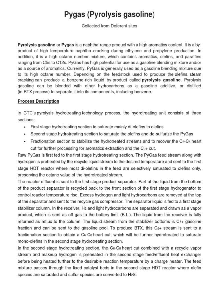 Pygas (Pyrolysis Gasoline) | PDF | Chemical Process Engineering ...