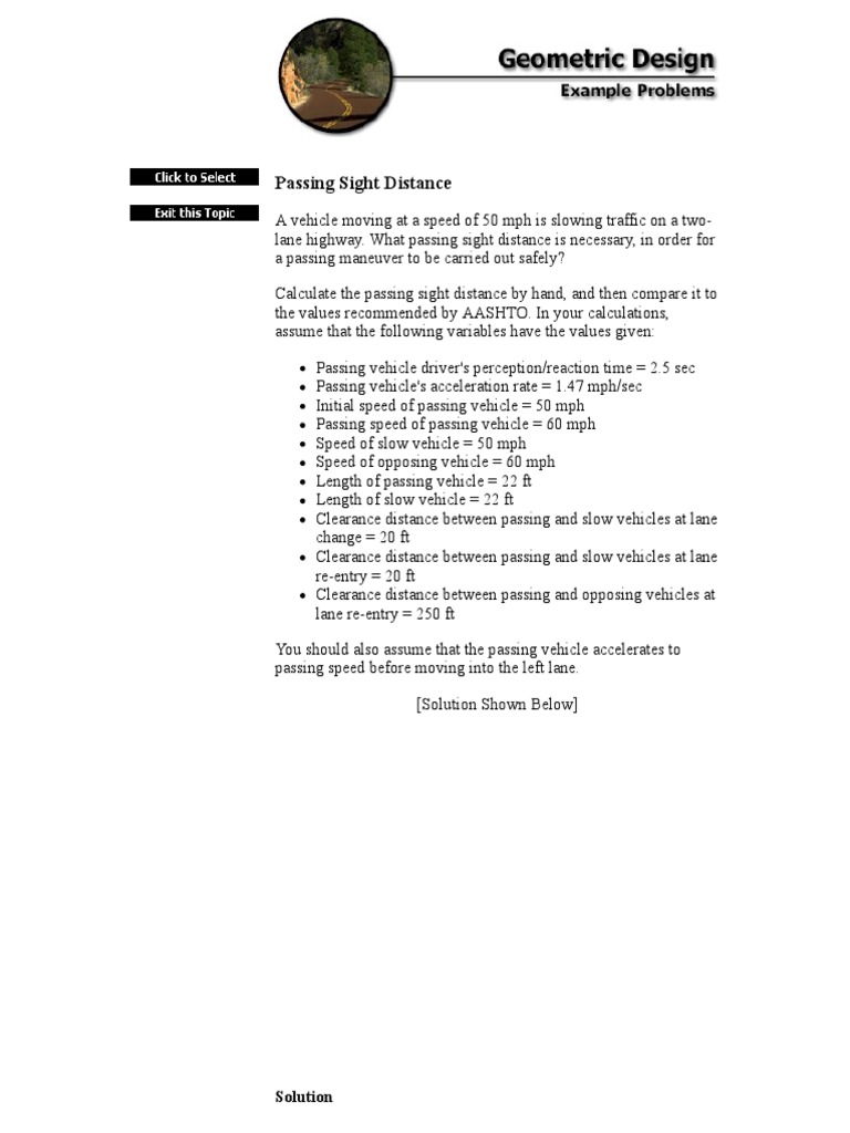 Passing Sight Distance Example | PDF | Speed | Lane