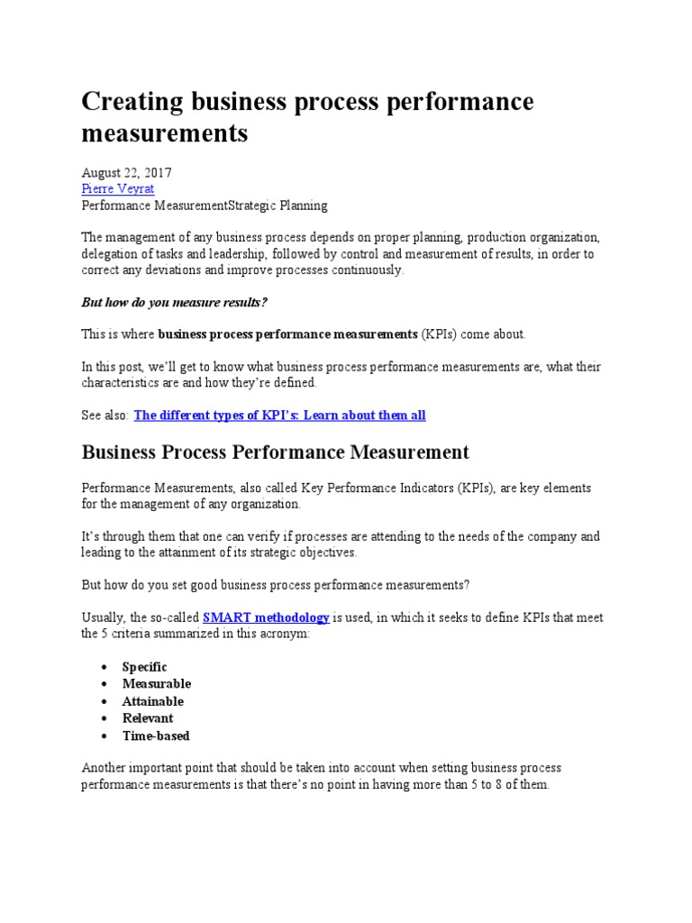 Creating Business Process Performance Measurements | PDF | Performance ...