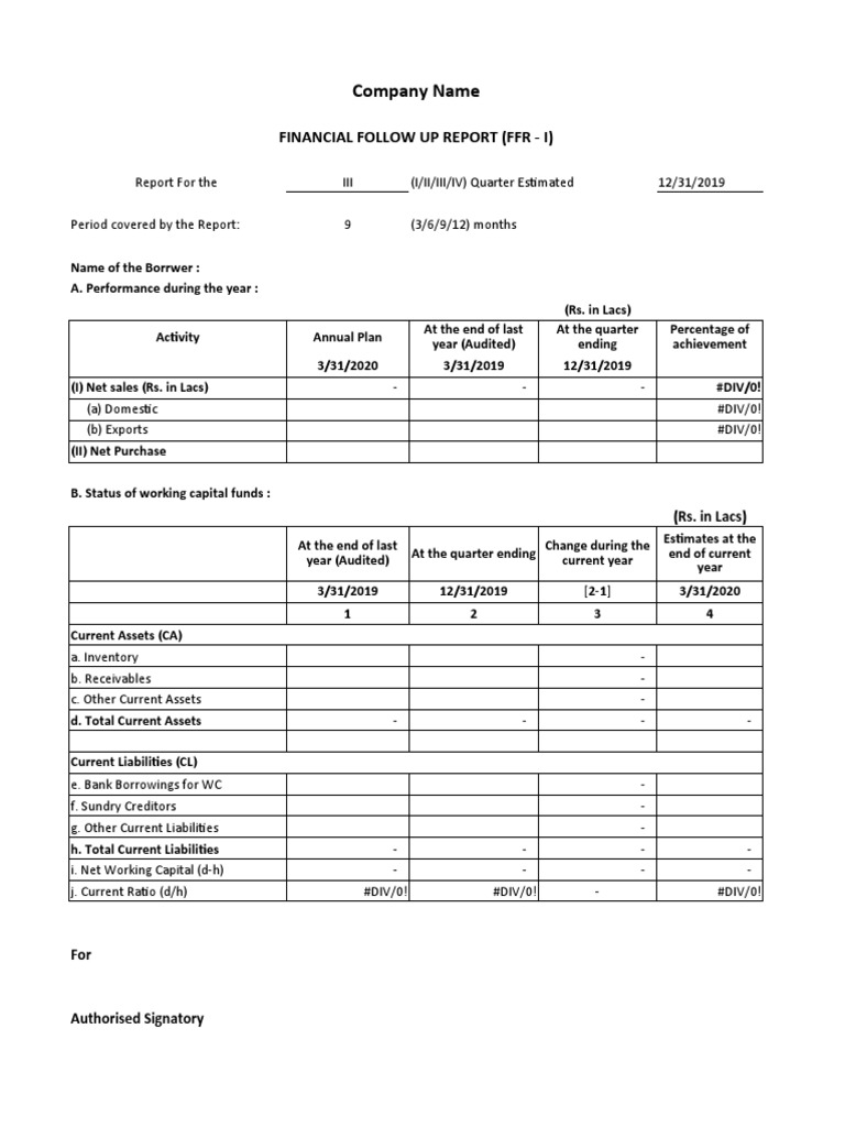 Company Name: Financial Follow Up Report (FFR - I) | PDF | Banks | Loans