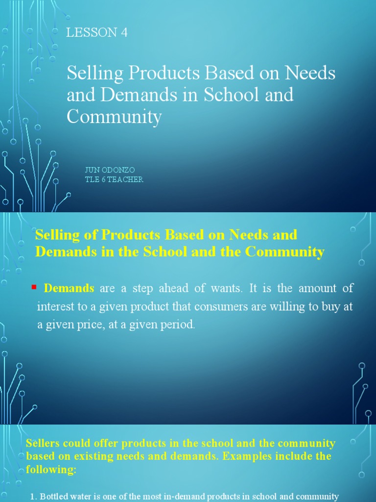 Selling Products Based On Needs and Demands in School and Community | PDF