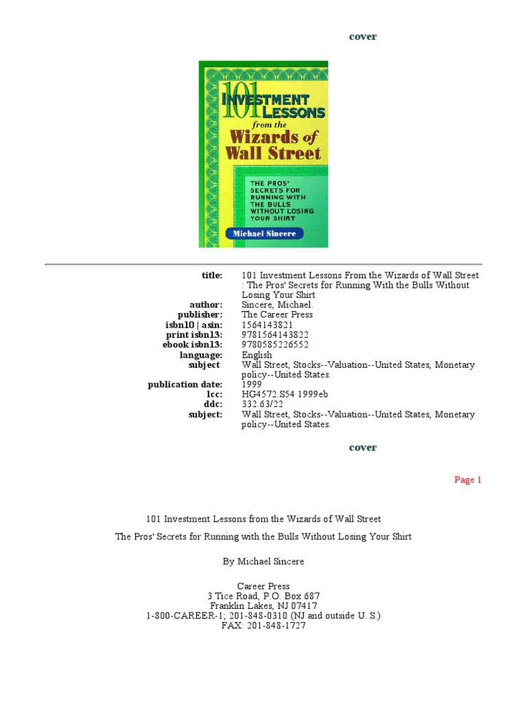 101 Investment Lessons - Michael Sincere PDF | PDF | Value Investing ...
