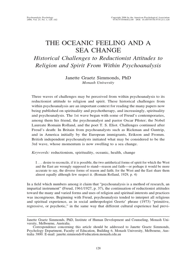 The Oceanic Feeling and A Sea Change | PDF | Psychoanalysis | Sigmund Freud