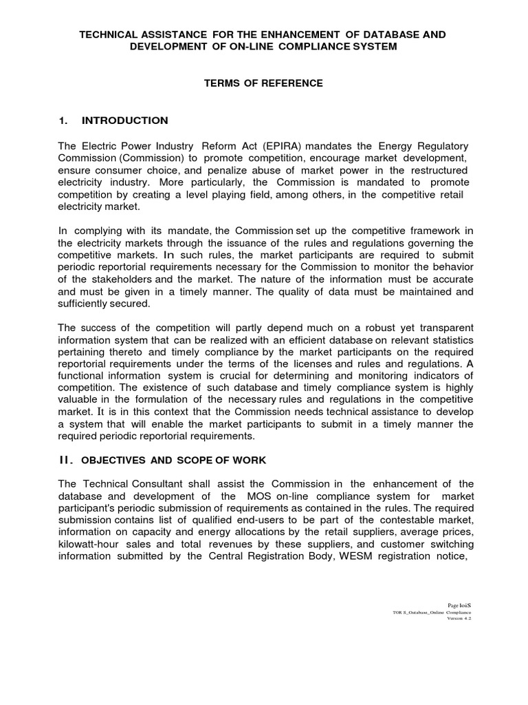 Technical Assistance For The Enhancement of Database and Development of ...