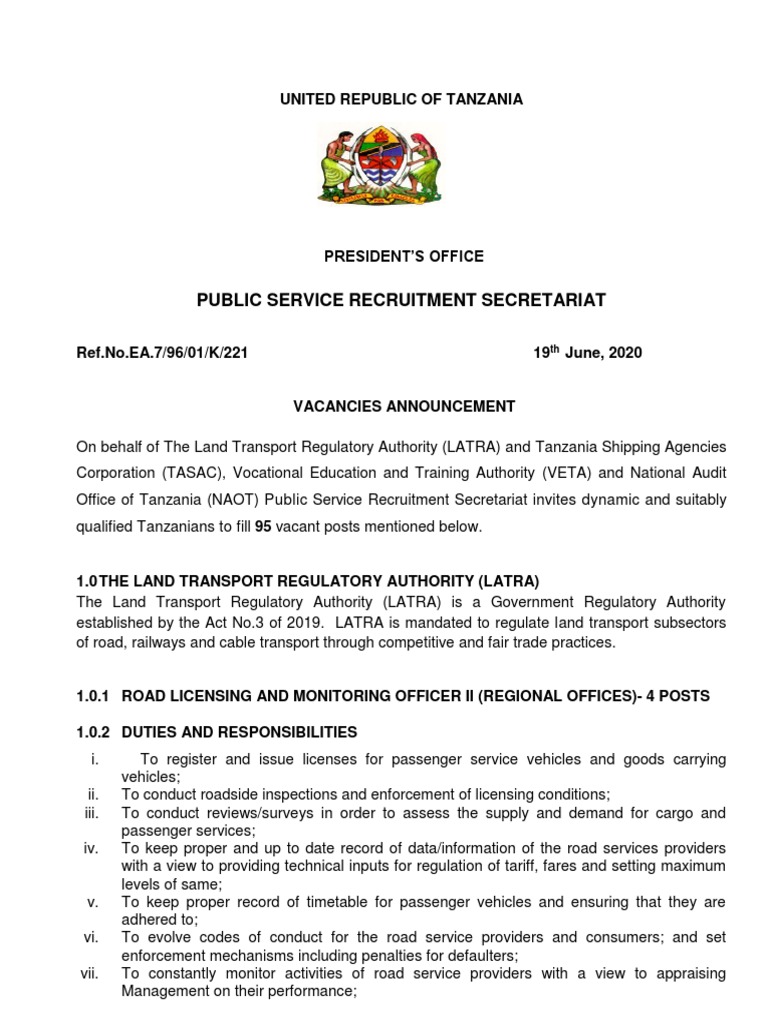 20201906371901tangazo La Kazi Latra & Tasac PDF | PDF | Vocational Education | Cargo