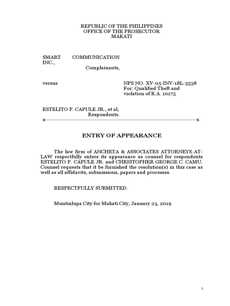 Entry of Appearance | PDF