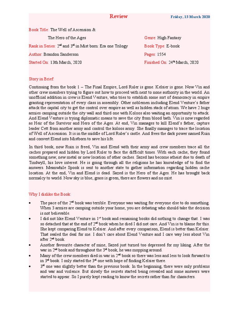 The Well of Ascension and The Hero of The Ages | PDF | Fantasy Novels ...