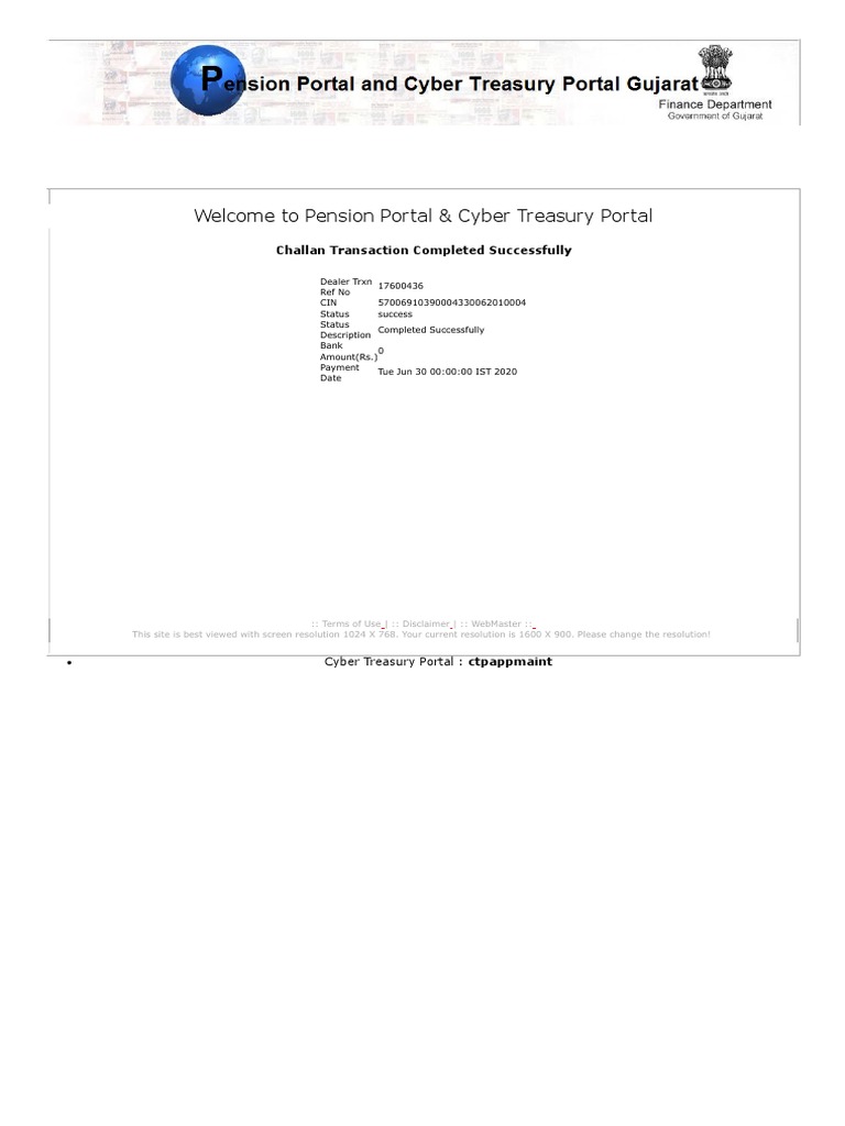 Welcome To Pension Portal & Cyber Treasury Portal: Challan Transaction ...