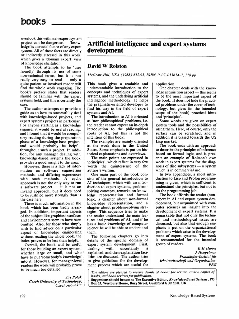 Books: Artificial Intelligence and Expert Systems Development | PDF ...