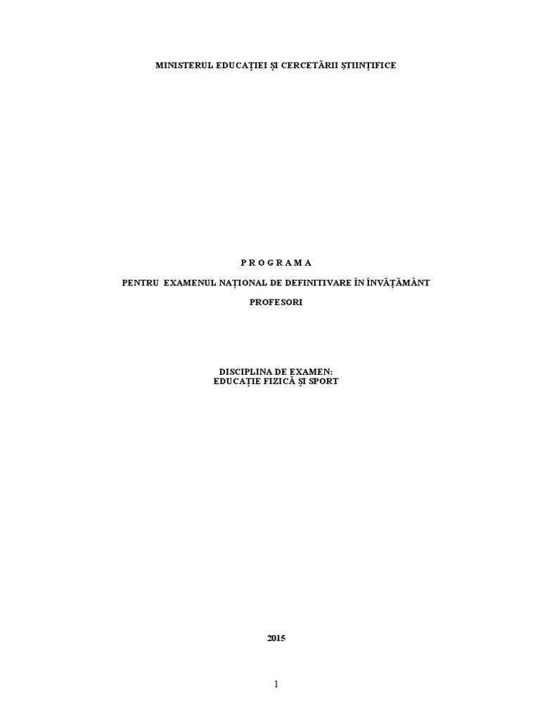 Programa Definitivat Educație Fizica | PDF