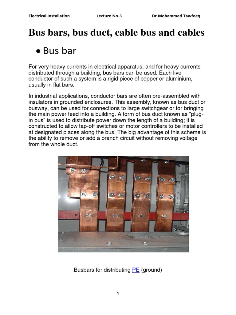 Bus Bar: Bus Bars, Bus Duct, Cable Bus and Cables | Download Free PDF ...