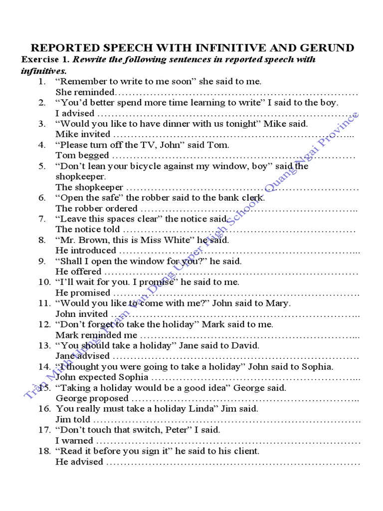 Reported Speech with Infinitive and Gerund | PDF | Unrest