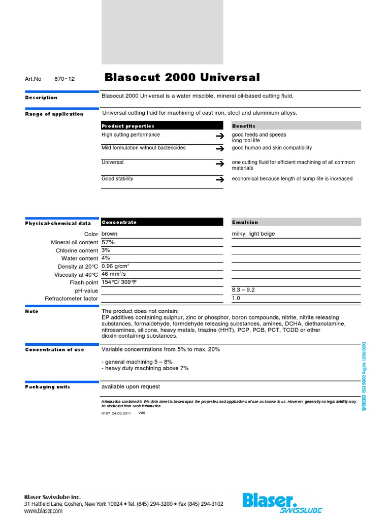 Blasocut 2000 Universal | PDF | Physical Sciences | Metals