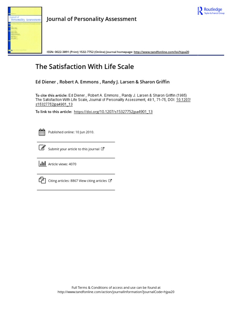 The Satisfaction With Life Scale | PDF | Quality Of Life | Affect ...