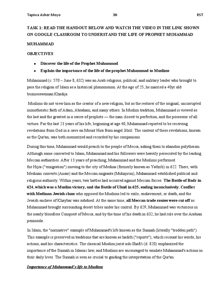 The Prophet Muhammad Questions | PDF | Muhammad | Mecca