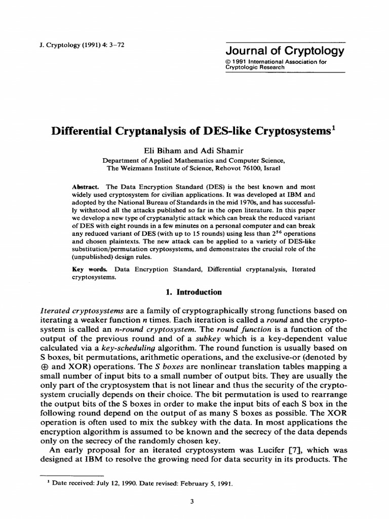 Journal of Cryptology: Differential Cryptanalysis of DES-like ...