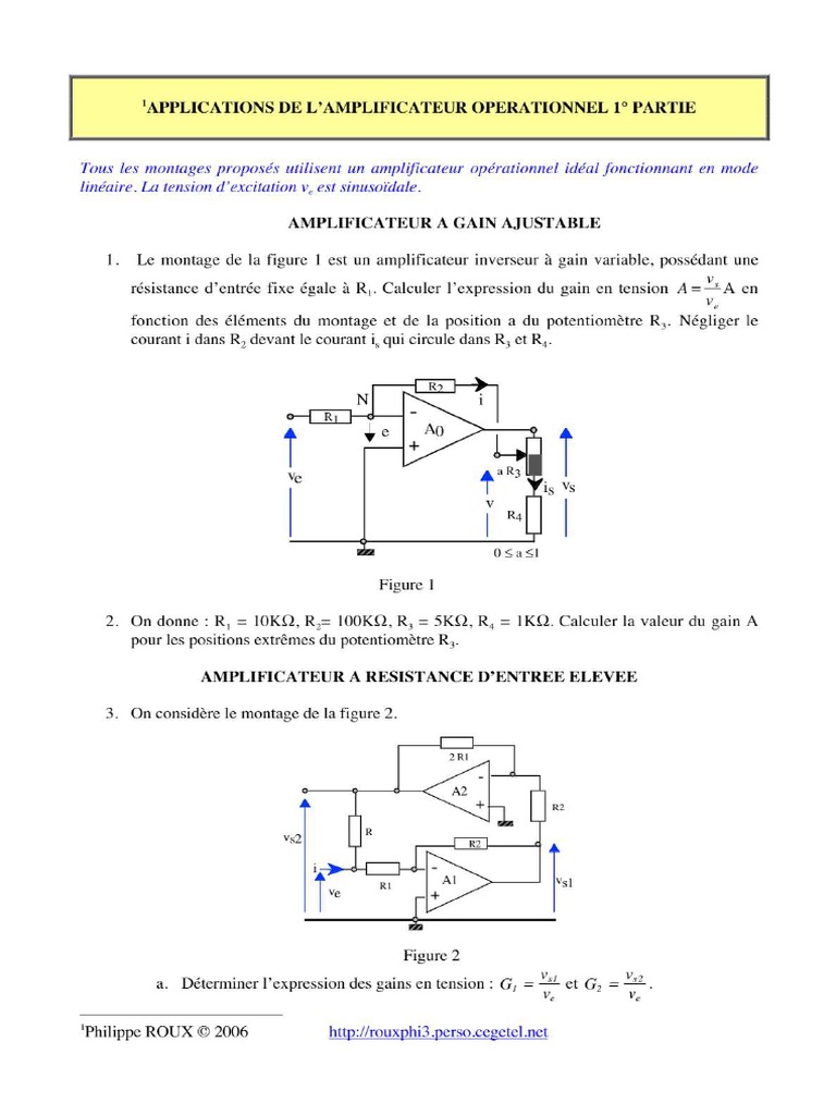 Amplificateur Opérationnel AOP Exercices 03 | PDF