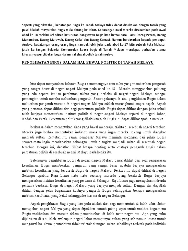 Penglibatan Bugis Dalam Politik | PDF Penglibatan Bugis Dalam Politik | PDF