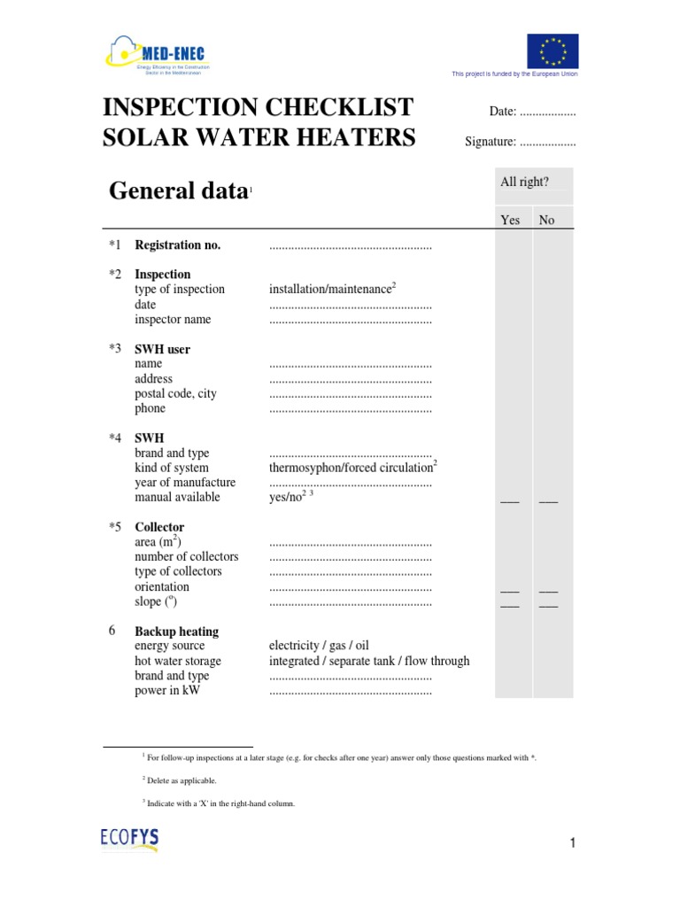 Inspection Checklist Solar Water Heaters | Download Free PDF | Vacuum ...