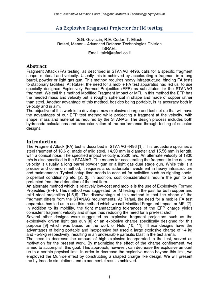 An Explosive Fragment Projector For IM Testing: 2018 Insensitive ...