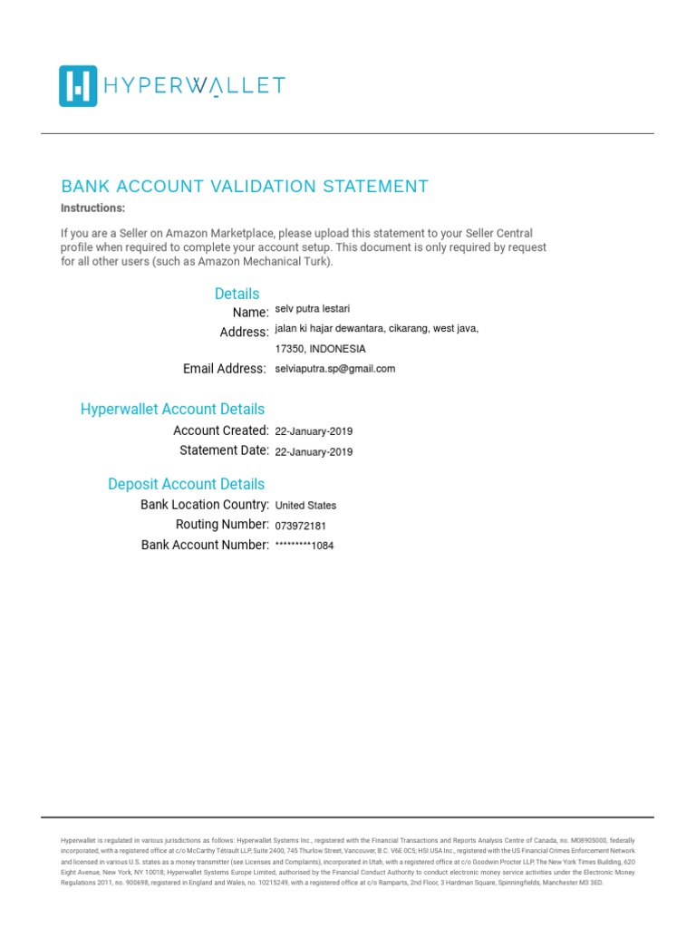 Bank Account Validation Statement: Details | PDF