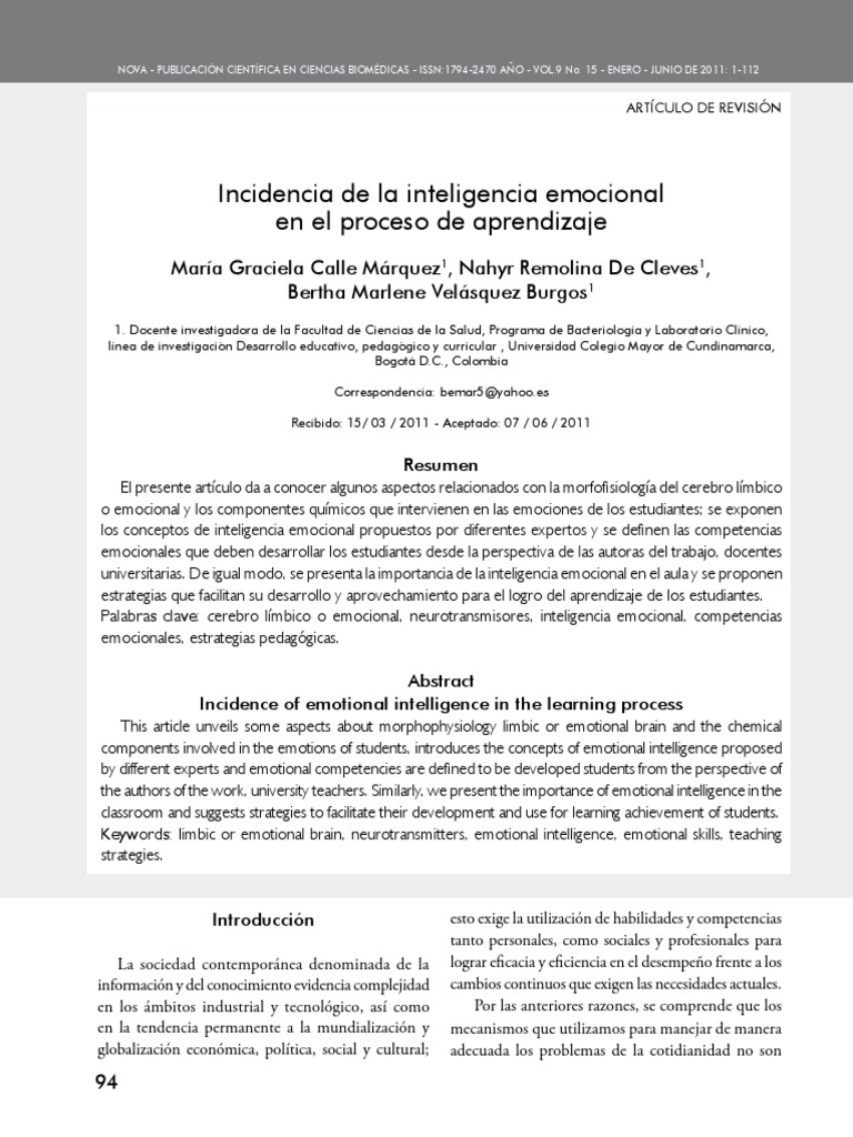 Inteligencia Emocional En El Proceso De Aprendizaje Pdf Las