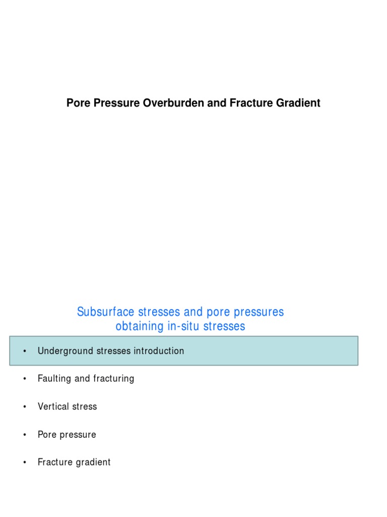 Pore Pressure Overburden and Fracture Gradient | PDF | Porosity ...