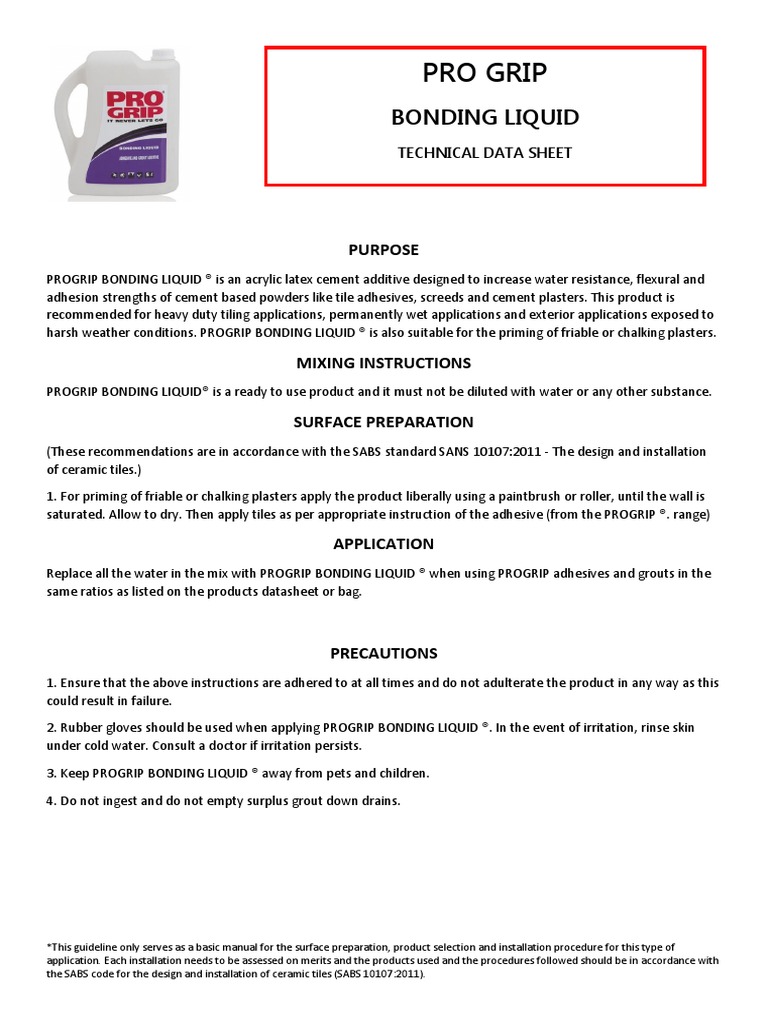 Pro Grip Bonding Liquid PDF | PDF | Plaster | Adhesive