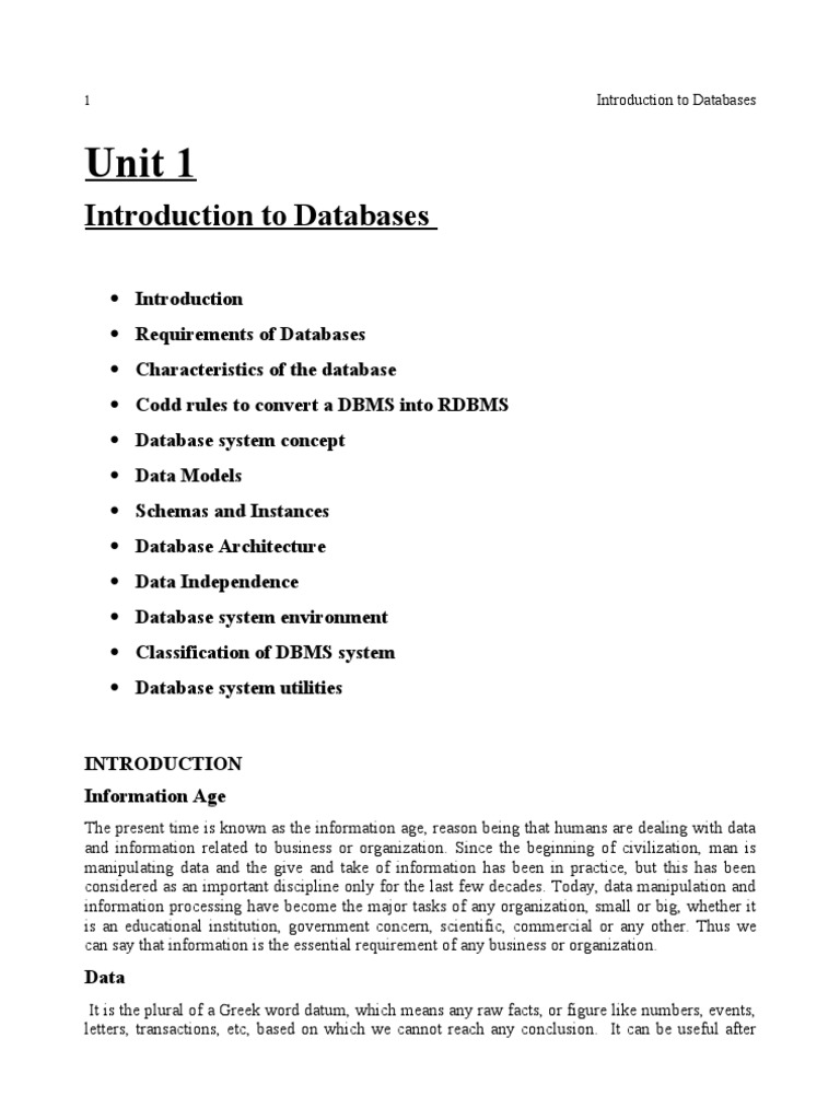 Unit 1: Introduction To Databases | PDF | Relational Database | Databases
