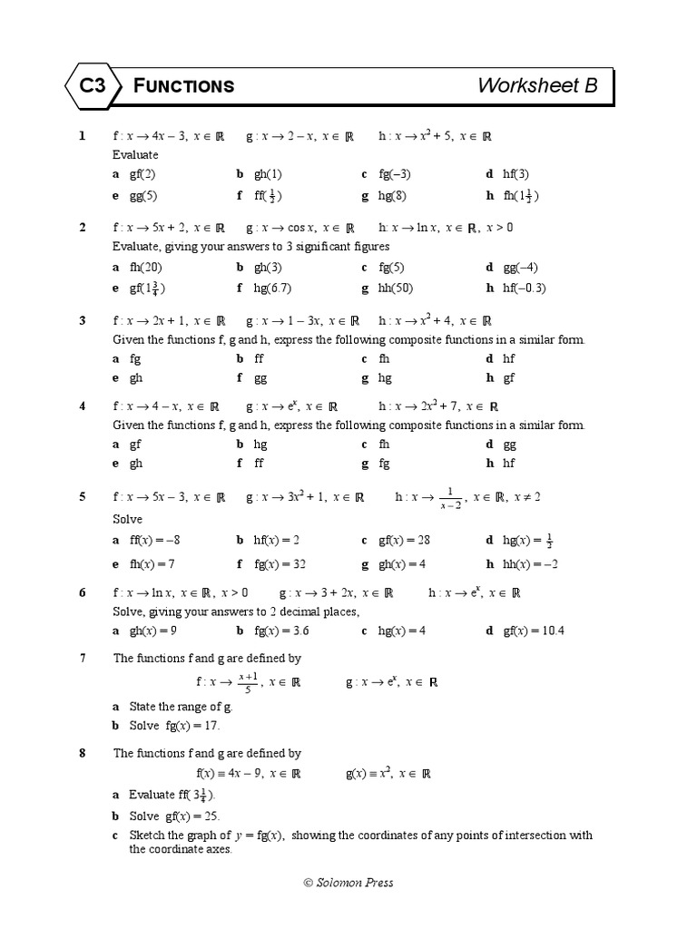 Composite Functions Evaluation Worksheet | PDF | Function (Mathematics ...