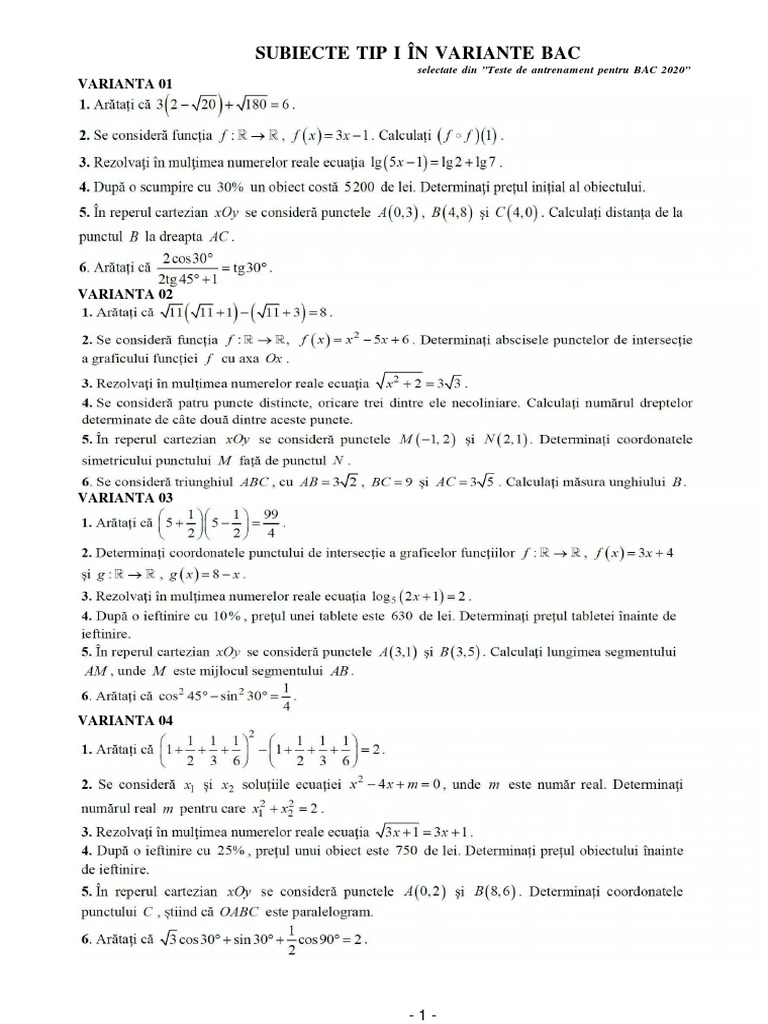 Subiecte Tip I in Variante BAC | PDF
