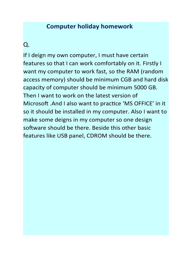 Computer Holiday Homework | PDF