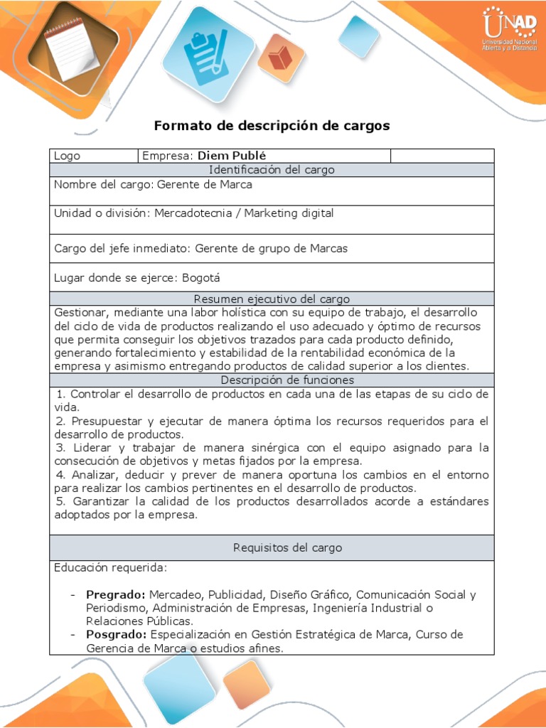 Anexo 2. Formato - Descripción de Cargos Angelo Higuera | PDF | Marketing | Economias
