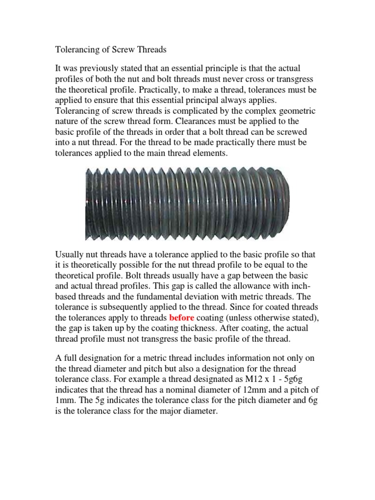 Tolerancing of Screw Threads | PDF | Engineering Tolerance | Screw