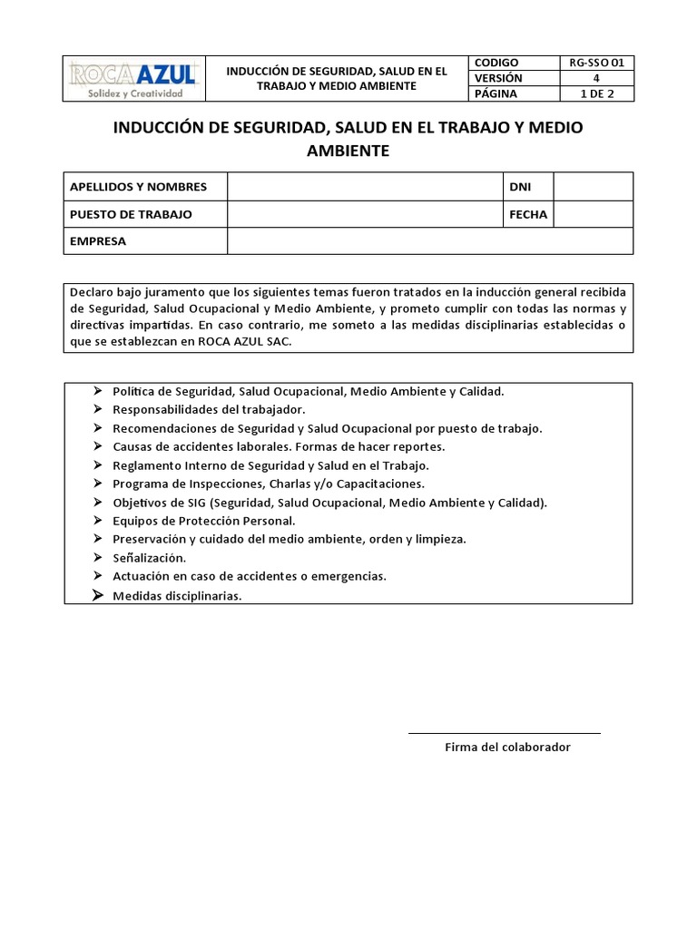 Inducción de Ssoma y Examen | PDF | Seguridad y salud ocupacional | Riesgo