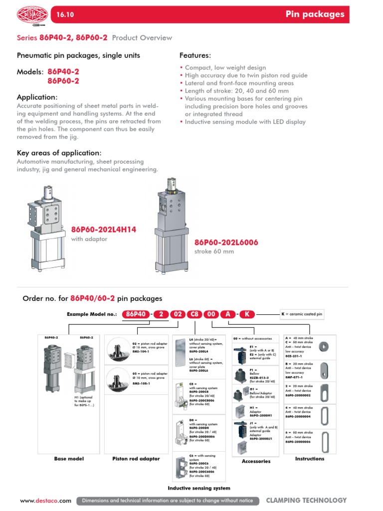 Pin Package Overview: Pneumatic Pin Packages Series 86P40-2 and 86P60-2 ...