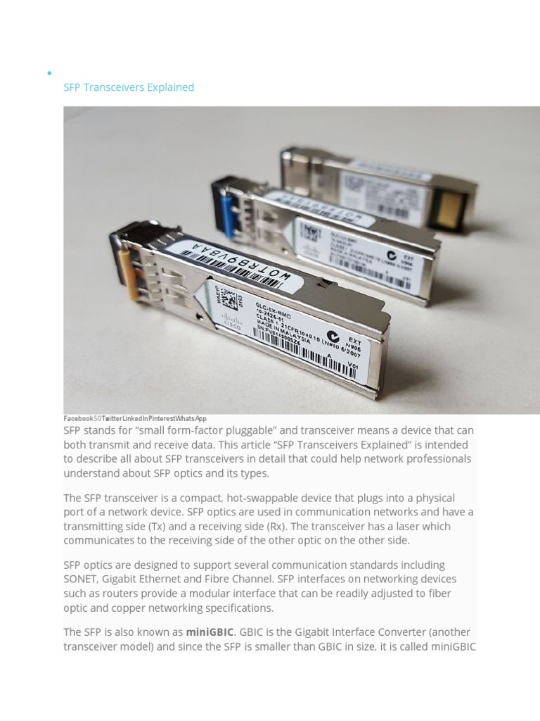 SFP Transceivers Explained | PDF | Wavelength Division Multiplexing ...