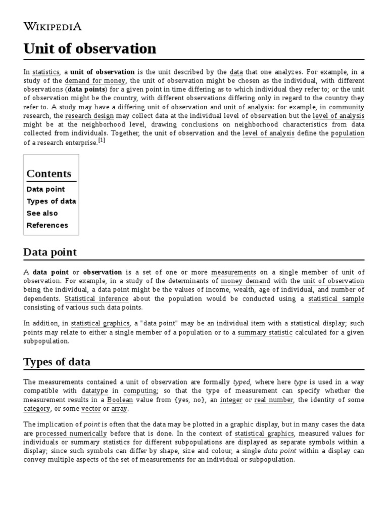Unit of Observation: Data Point Types of Data See Also References | PDF ...