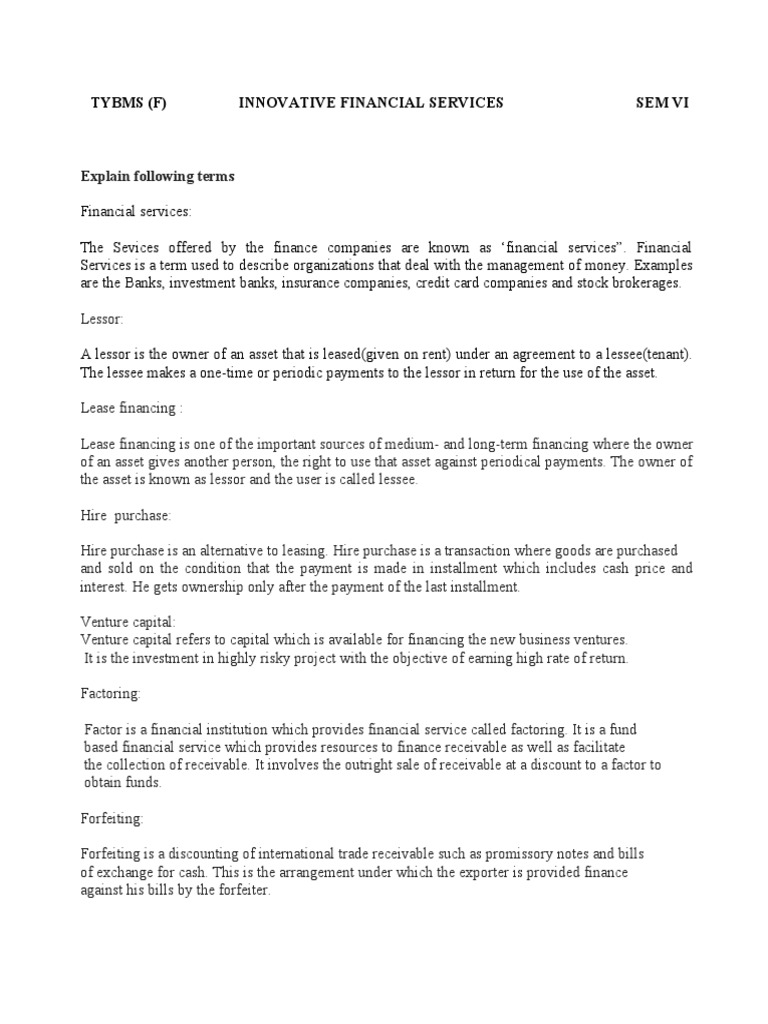 Innovative Financial Services | PDF | Financial Markets | Factoring ...