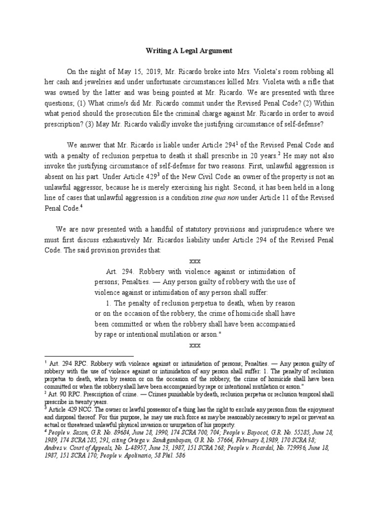 Writing A Legal Argument | PDF | Criminal Law | Robbery