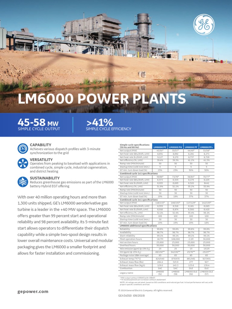 Lm6000 Power Plants: Simple Cycle Efficiency Simple Cycle Output | PDF ...