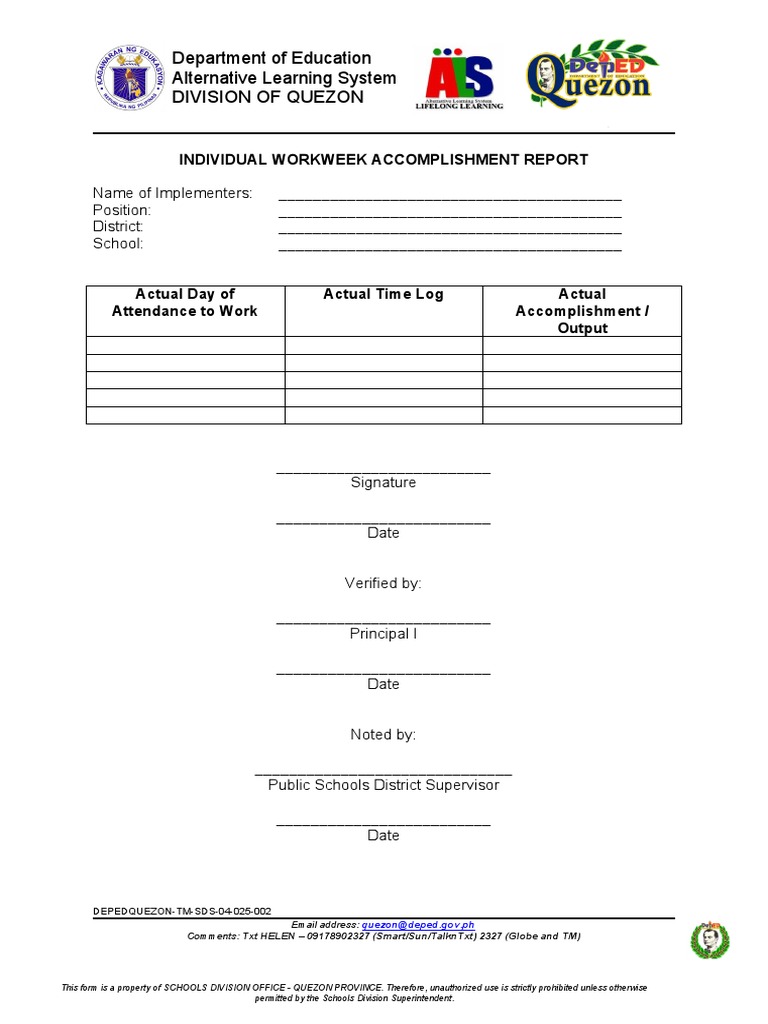 Individual Workweek Accomplishment Report | PDF