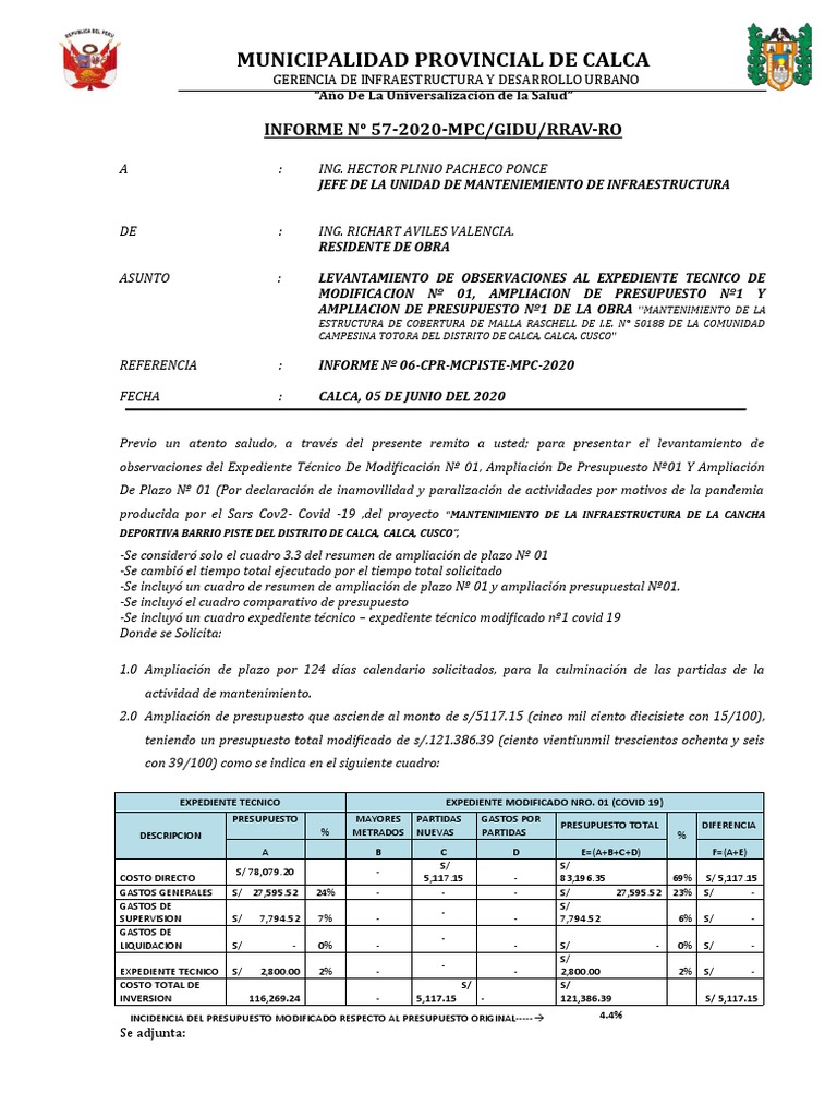 Informe de Levantamiento de Observaciones Cancha Piste Junio | Descargar gratis PDF | Economias ...
