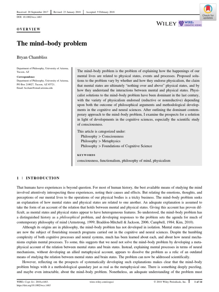 The Mind-Body Problem PDF | PDF | Mind | Philosophy Of Mind